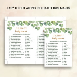 Celebrity Baby Names Greenery Baby Shower Games Printable Eucalyptus ...