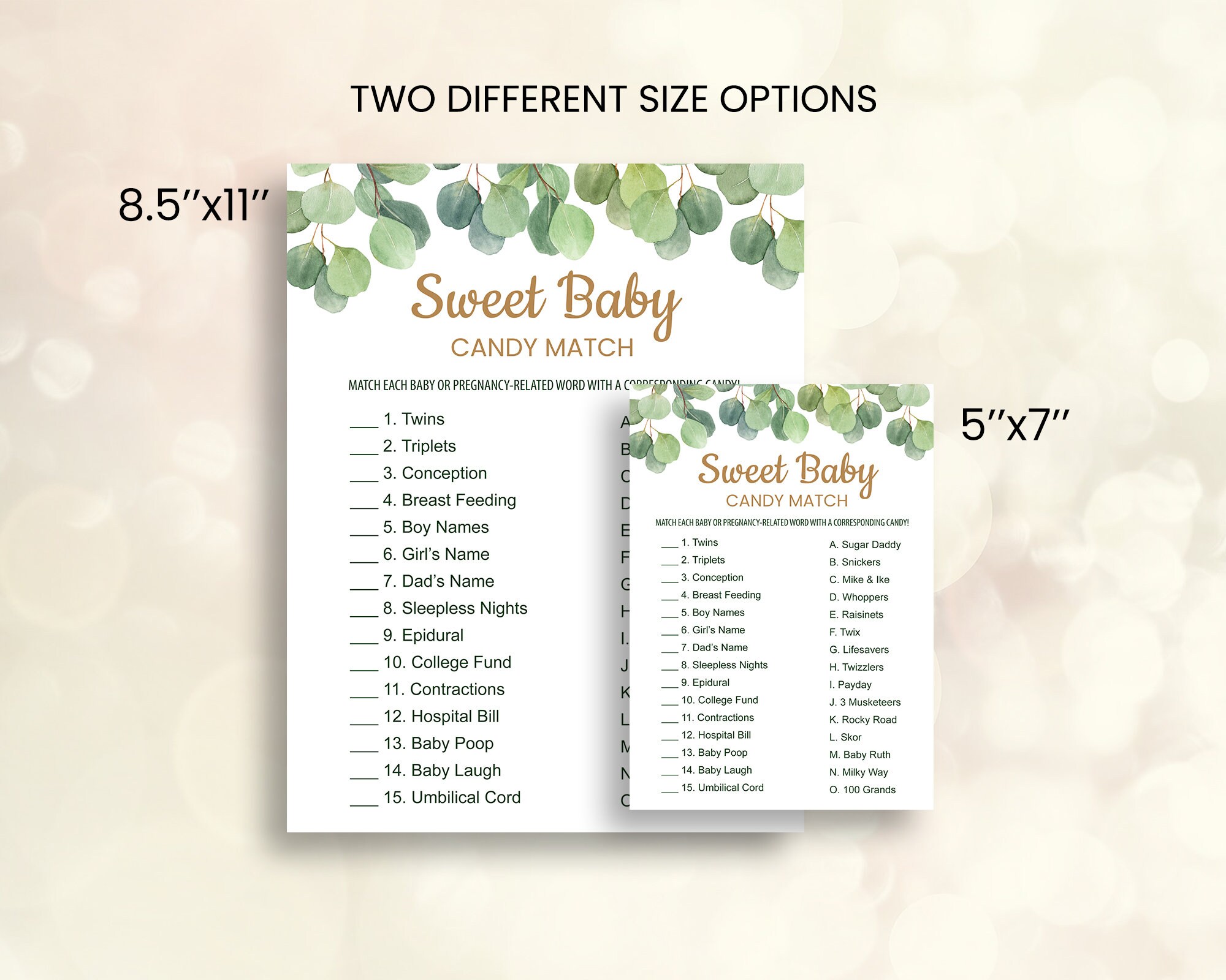 Sweet Baby Candy Match Game Greenery Baby Shower Games Printable ...