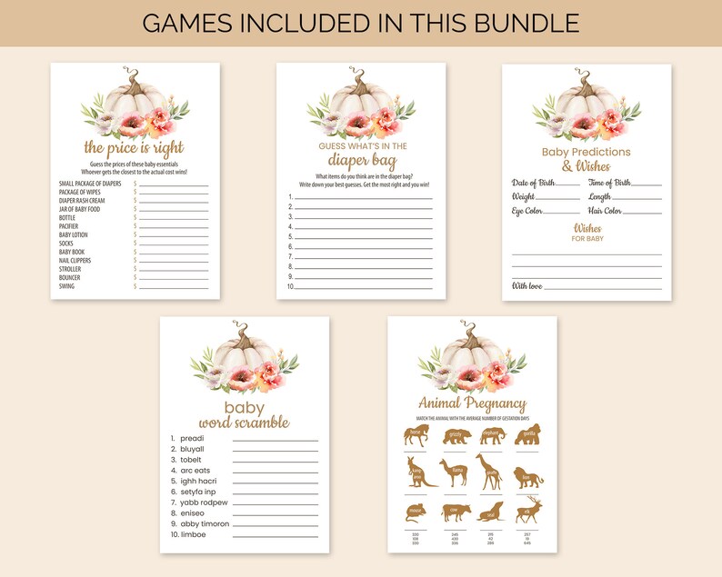 20 Baby Shower Games Bundle Pumpkin Baby Shower Games Package - Etsy