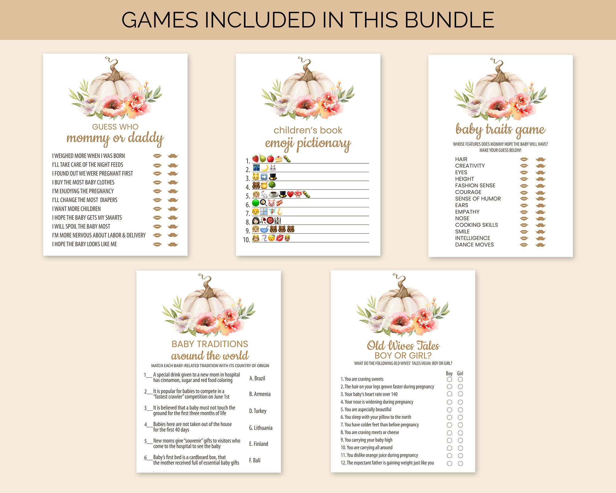 20 Baby Shower Games Bundle Pumpkin Baby Shower Games Package - Etsy