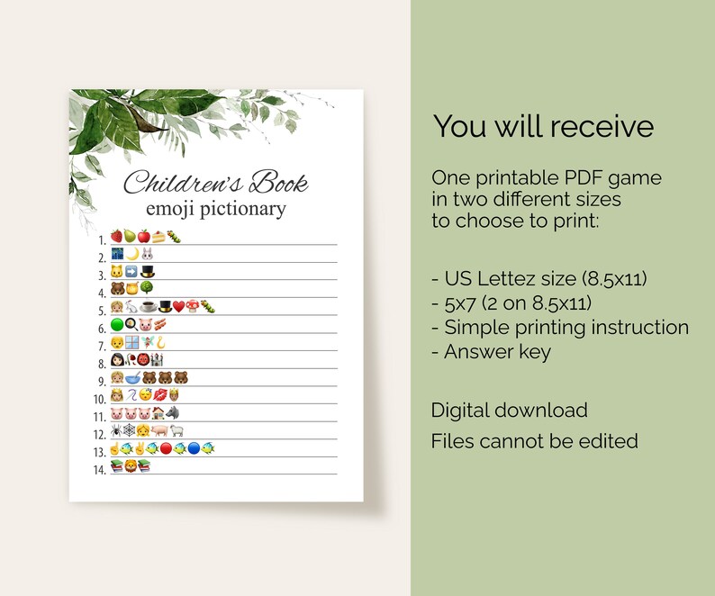 Children's Book Emoji Pictionary Fun Baby Shower Game - Etsy