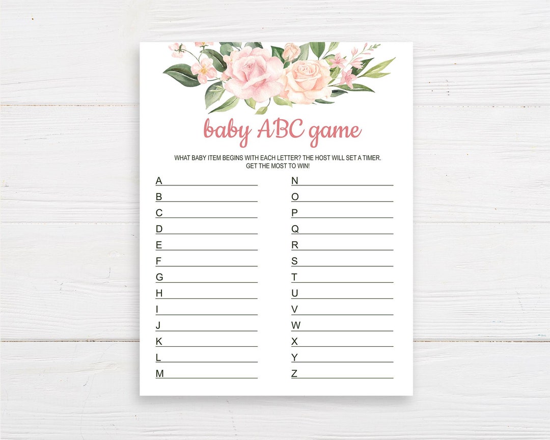 Baby Abc Baby Shower Game Floral Baby Shower Games Printable Blush Pink ...