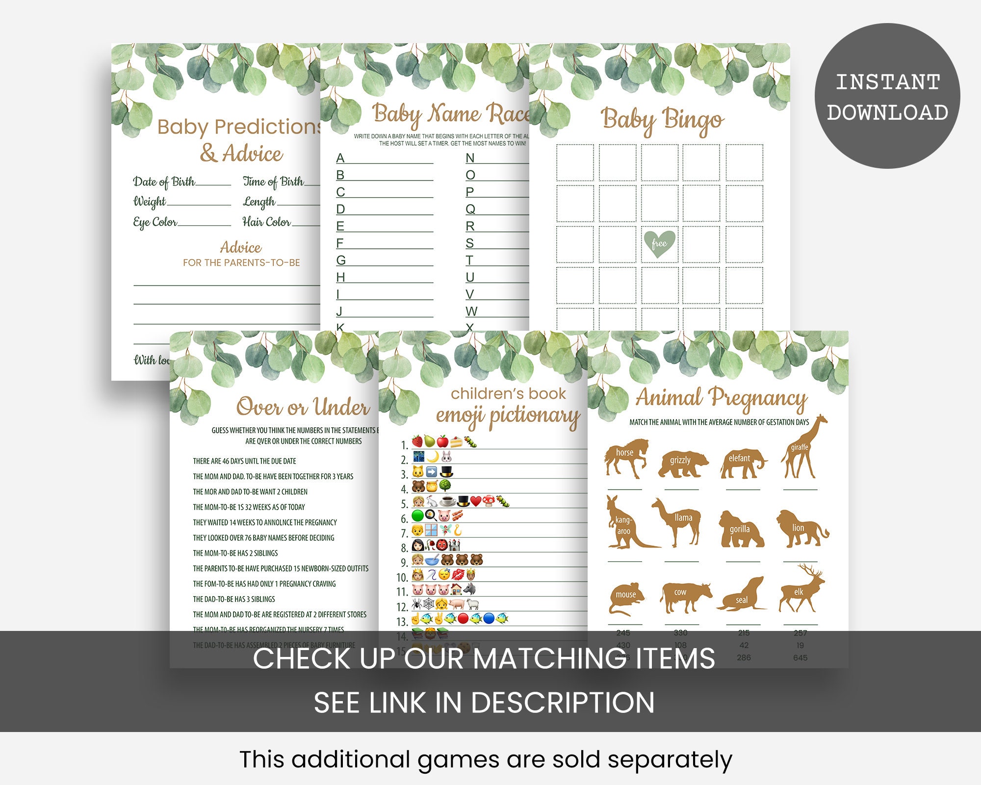 Celebrity Baby Names Greenery Baby Shower Games Printable Eucalyptus ...