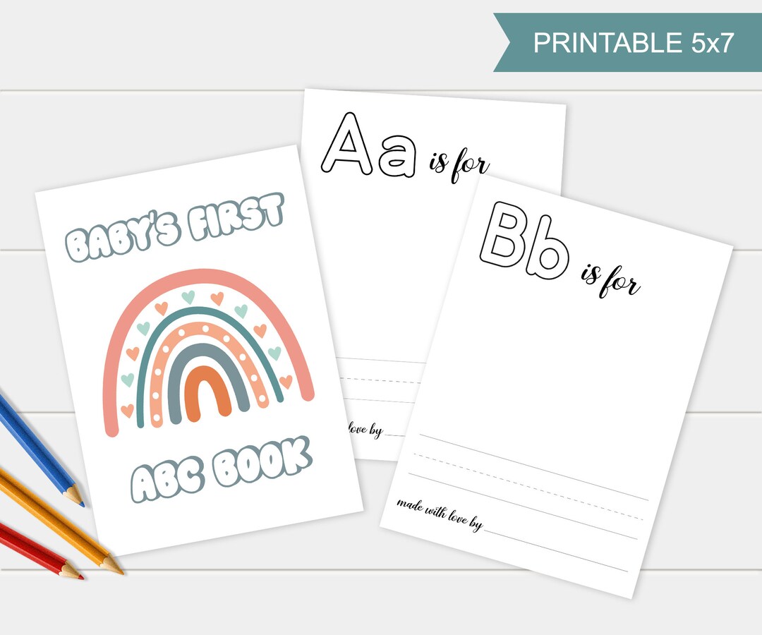 Boho Rainbow Blank Baby Shower ABC Book Guest Book Alternative Baby's First Alphabet Book ...
