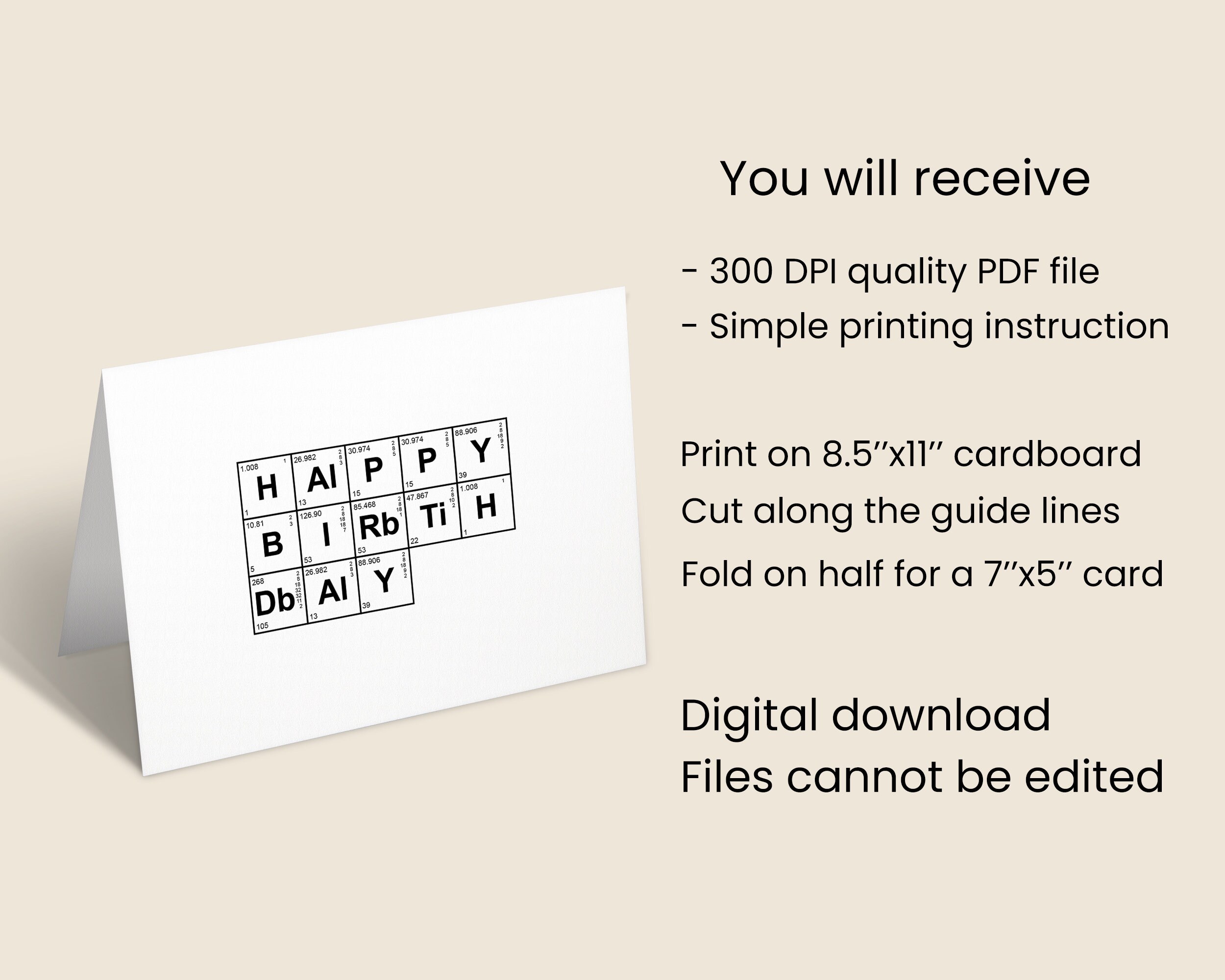 Printable Birthday Card Chemistry Birthday Card Folded Periodic Table ...