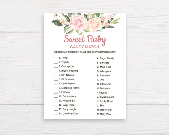 Sweet Baby Candy Match Game Floral Baby Shower Games Printable | Etsy