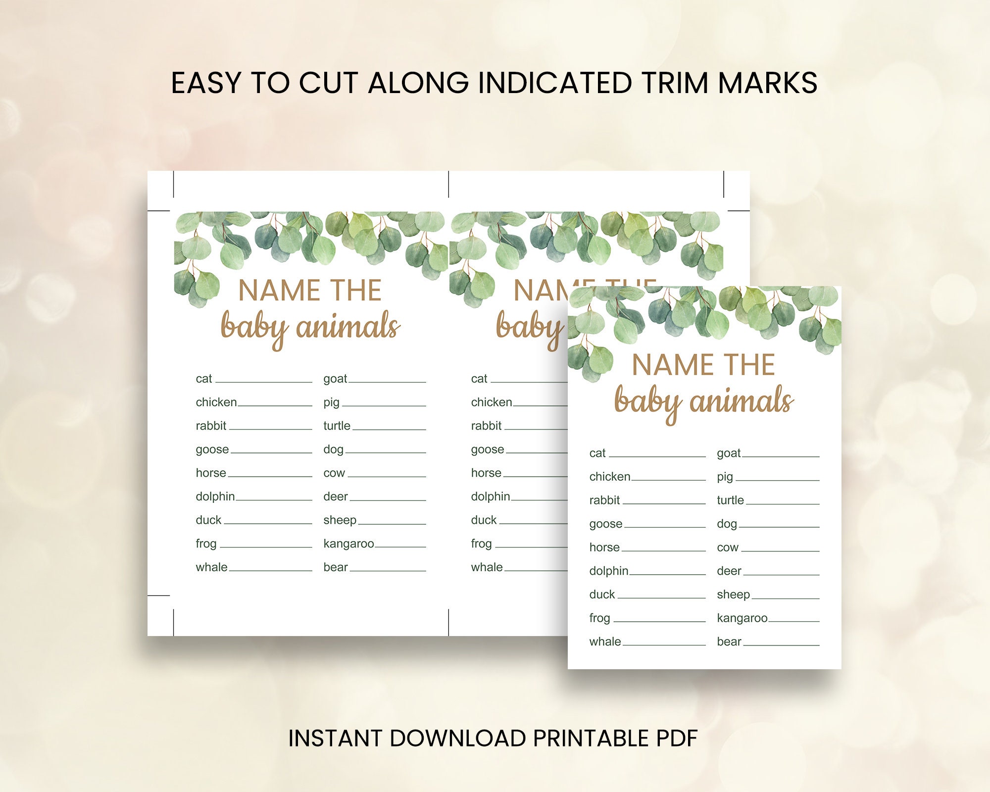 Name the Baby Animals Game Greenery Baby Shower Eucalyptus Baby Shower ...