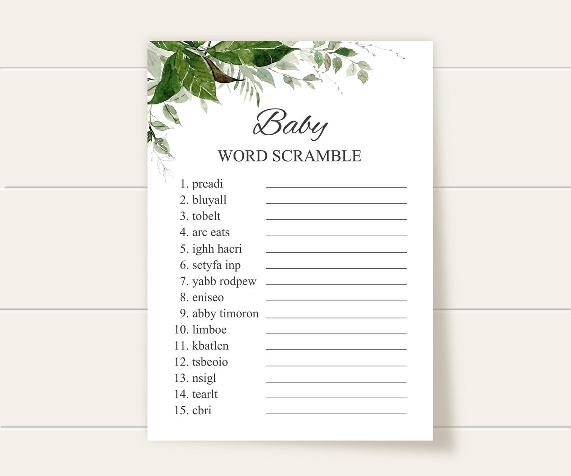 Baby Word Scramble Game Greenery Baby Shower Game Printable | Etsy