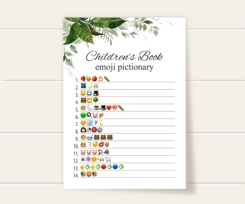 Children's Book Emoji Pictionary Fun Baby Shower Game Greenery Baby ...