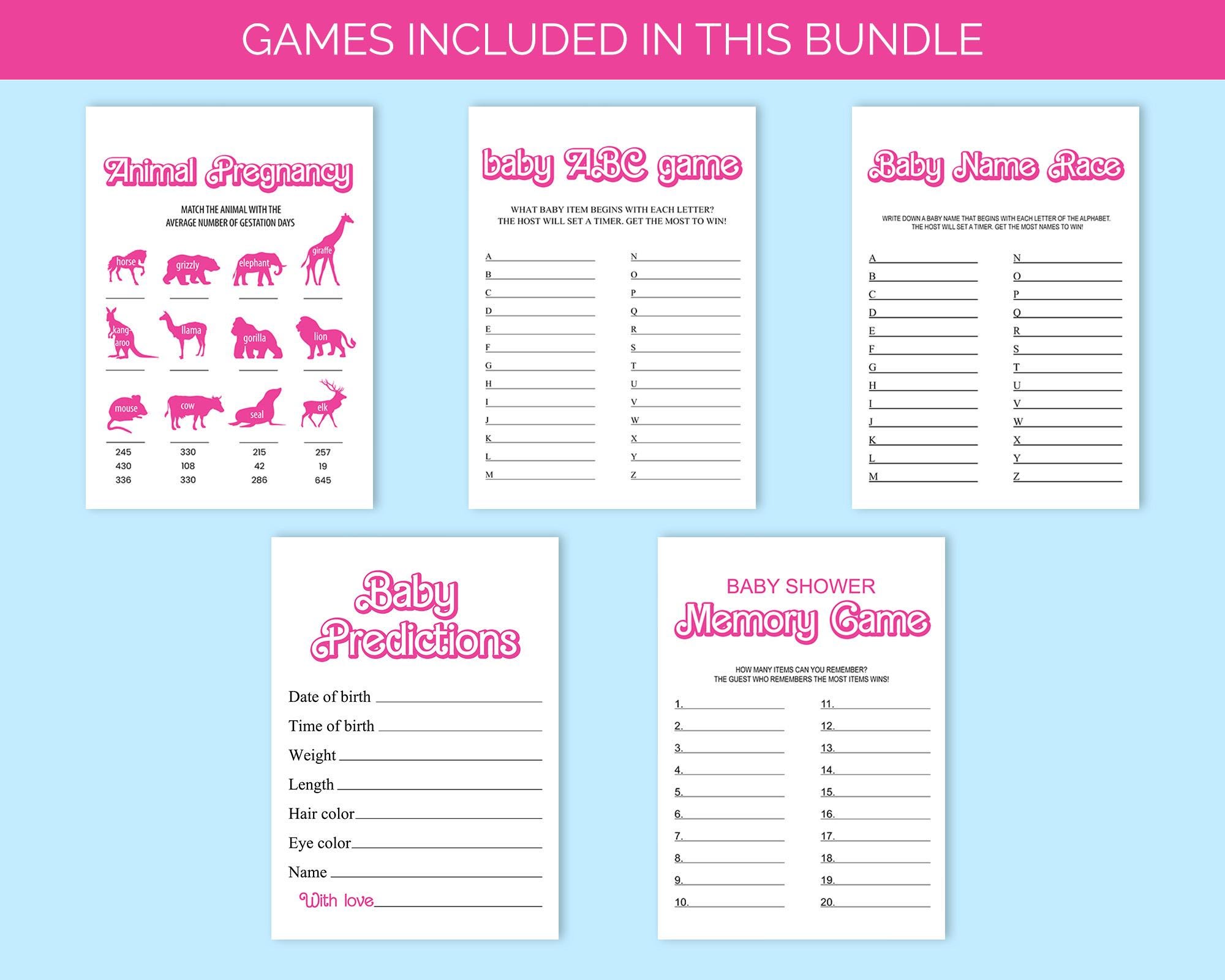 Hot Pink Doll Baby Shower Games Bundle Printable Fun Baby Shower Games ...