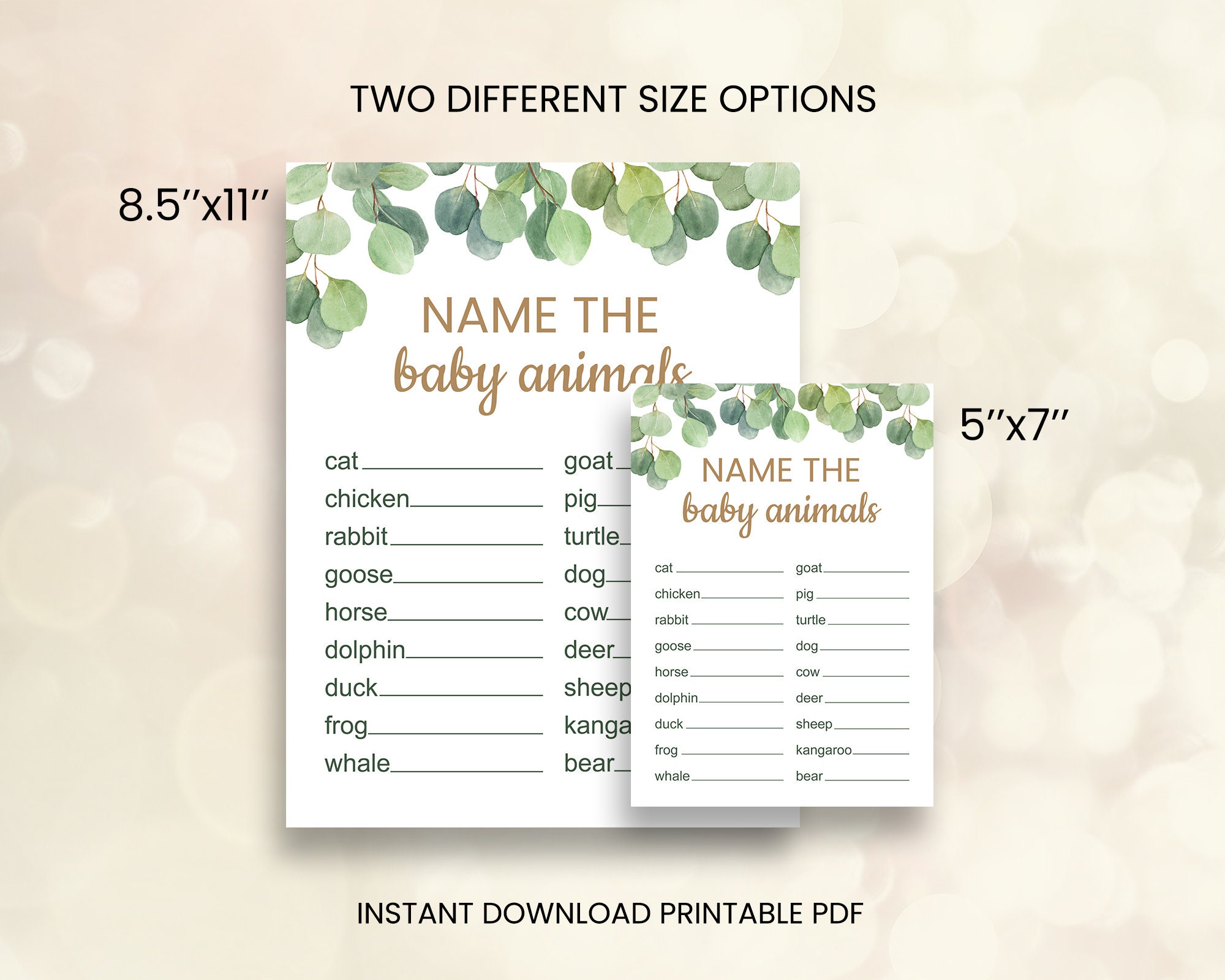 Name the Baby Animals Game Greenery Baby Shower Eucalyptus Baby Shower ...