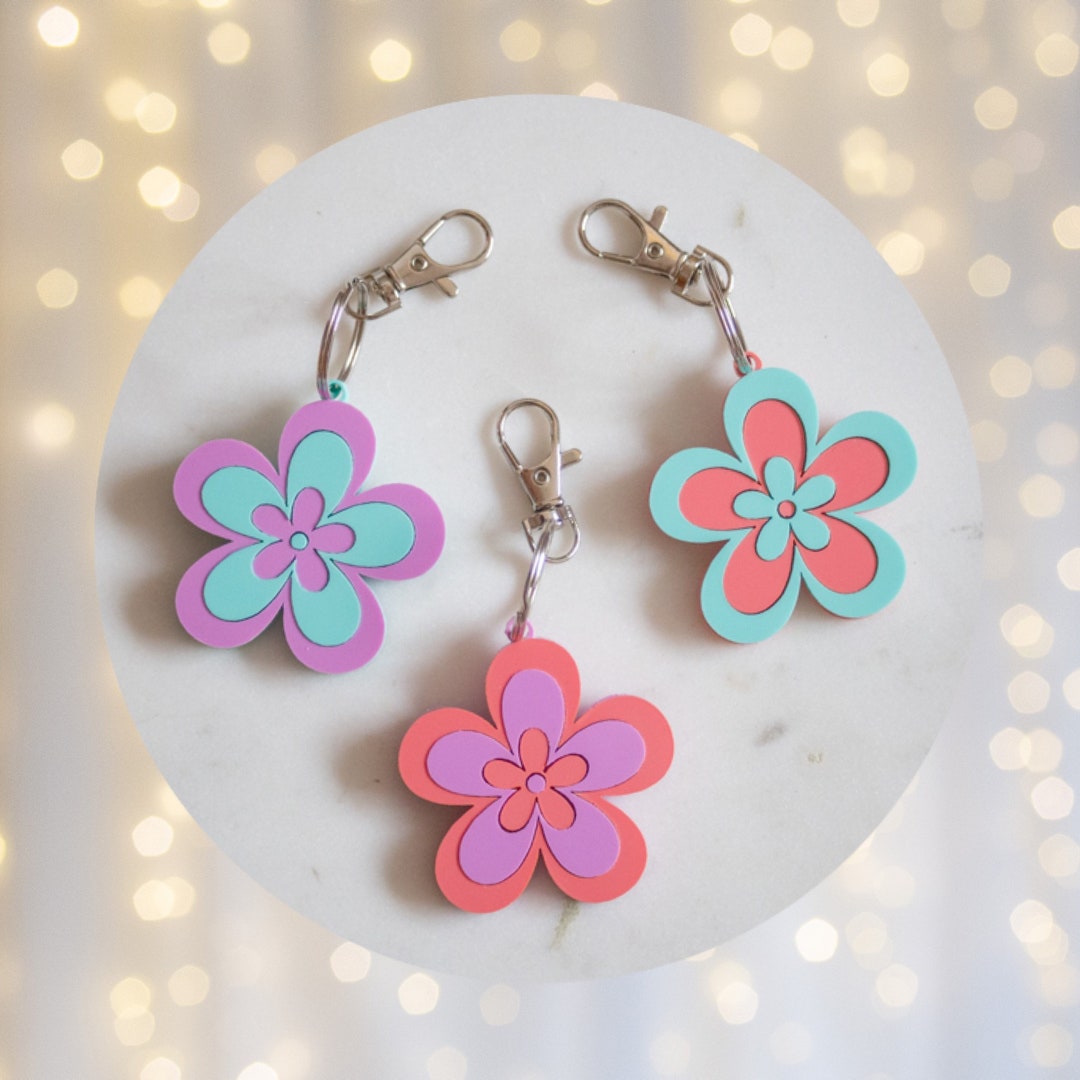 Duo Flower Power Acrylic Cut Key Ring - Etsy