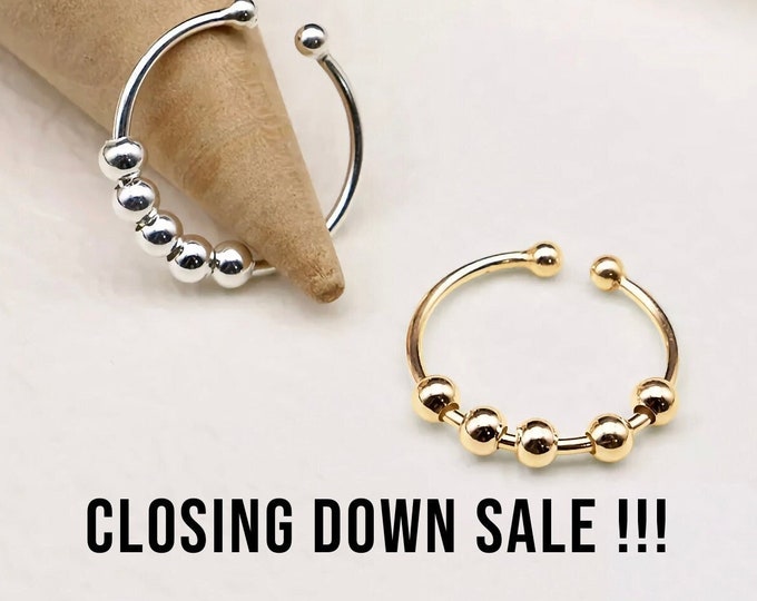 Gold Fidget Ring Anxiety Ring Sterling Silver Fidget Ring Worry Ring ...