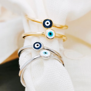 Gold Evil Eye Ring, Evil Eye Adjustable Ring, Protection Ring, Stackable Rings, Statement Ring ...