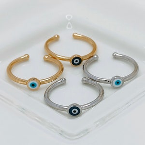 Gold Evil Eye Ring, Evil Eye Adjustable Ring, Protection Ring, Stackable Rings, Statement Ring ...