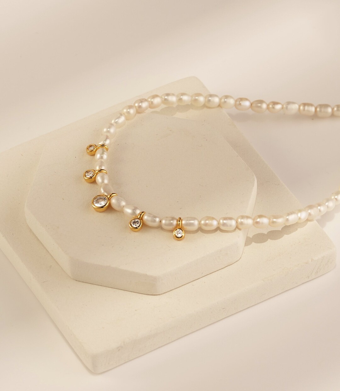 Freshwater Pearl Necklace, Dainty Collar Necklace, Minimalist Silver ...