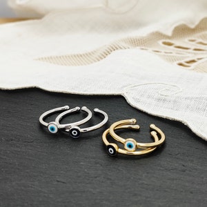 Gold Evil Eye Ring, Evil Eye Adjustable Ring, Protection Ring, Stackable Rings, Statement Ring ...