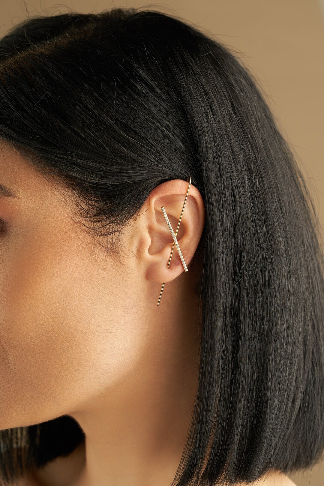 Cool Ear Cuff Earring, Minimalist Bar Earring, Unique Threader Earrings ...