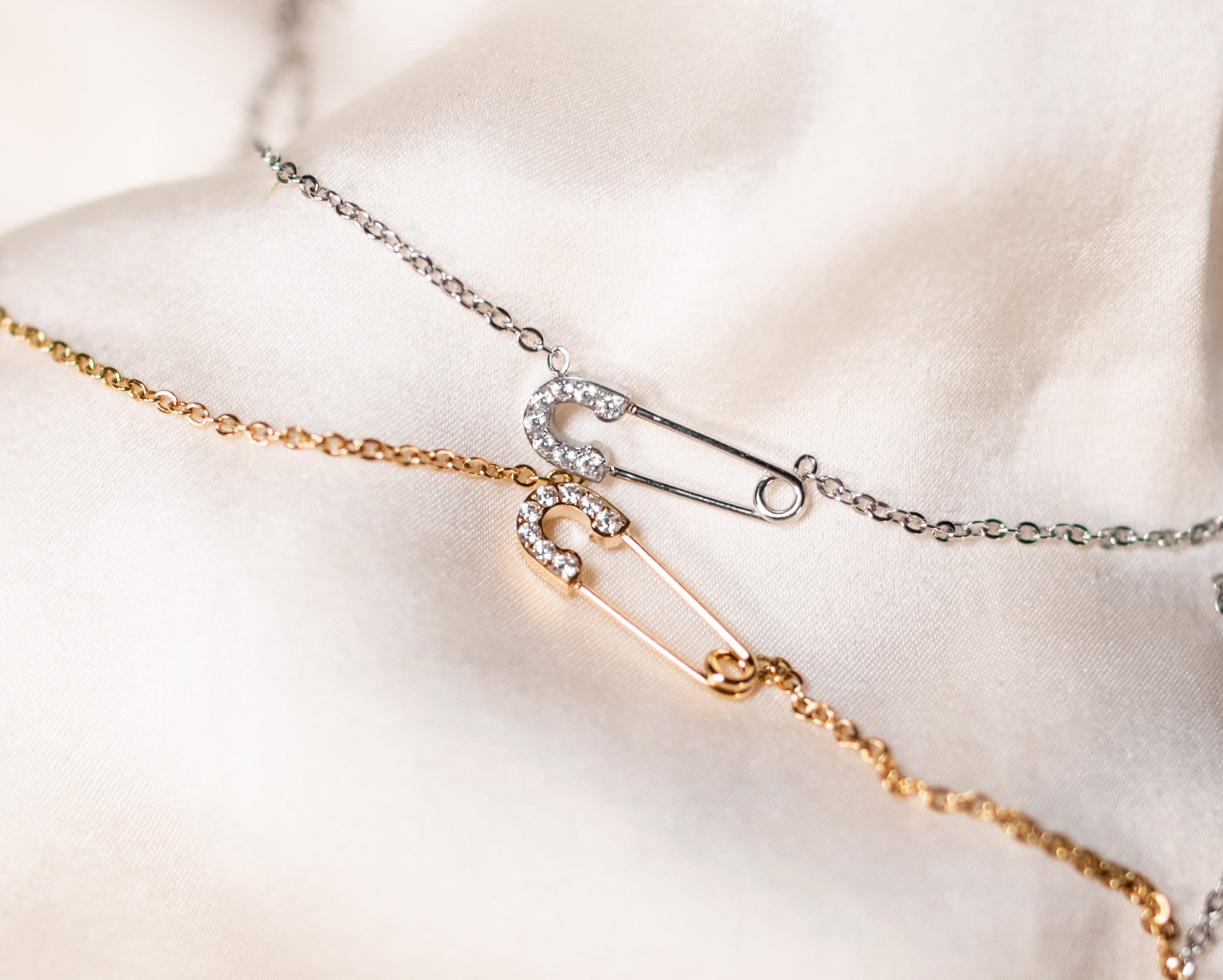 Safety Pin Necklace Dainty Gold Necklace Tiny Sparkling - Etsy