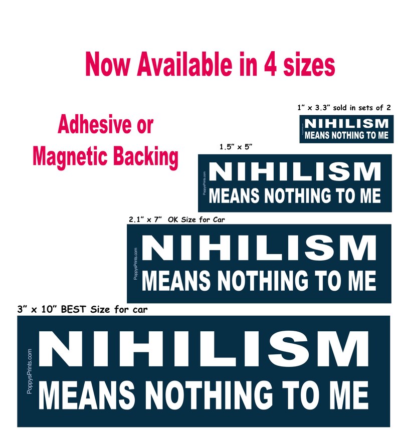 Funny Bumper Sticker, Nihilism Means Nothing to Me, Adhesive or ...