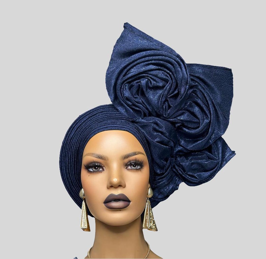 100% Authentic Aso Oke in Navy Blue Color Full Style Auto Gele - Etsy