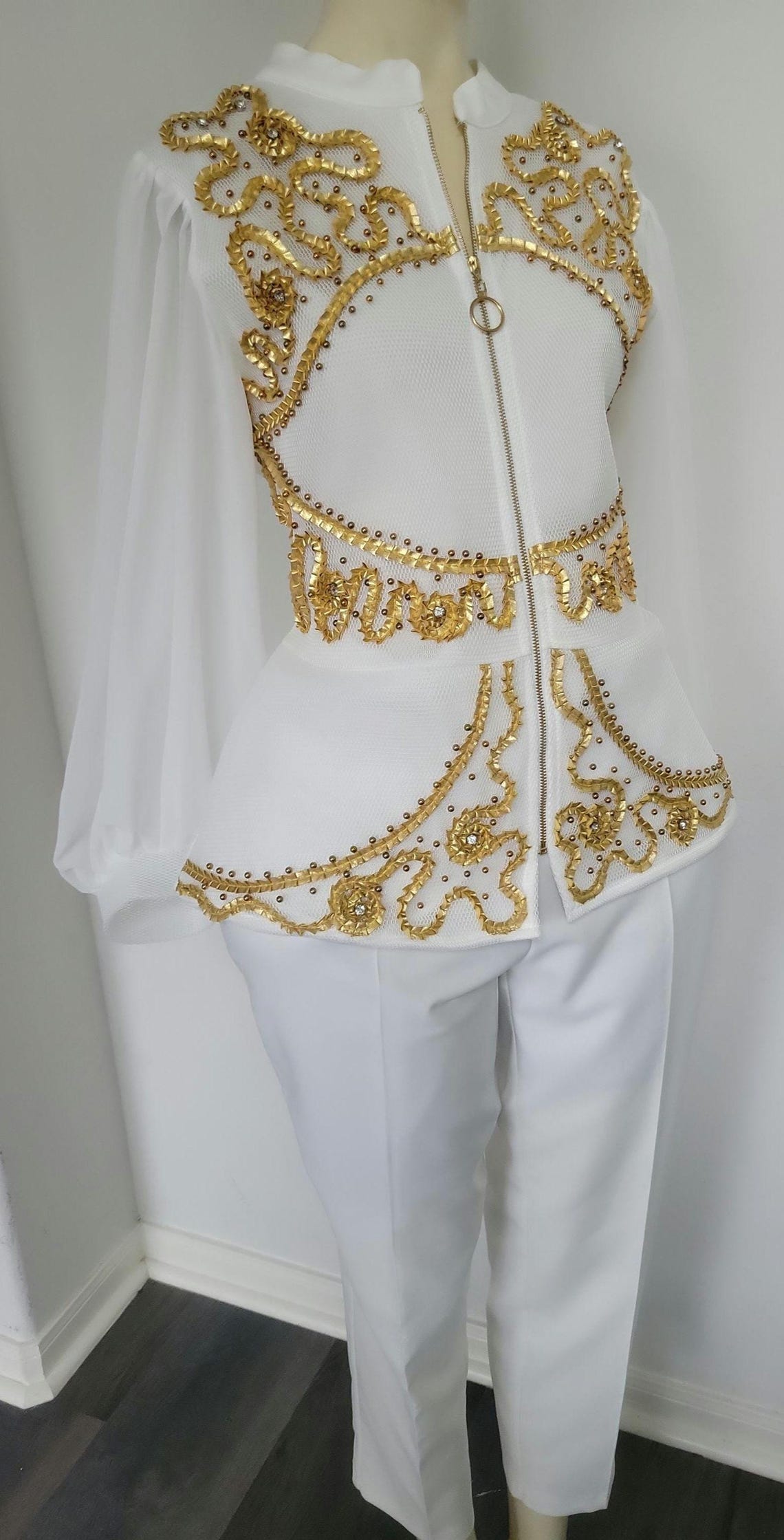 White/gold Two Pieces Set Pant Suit - Etsy