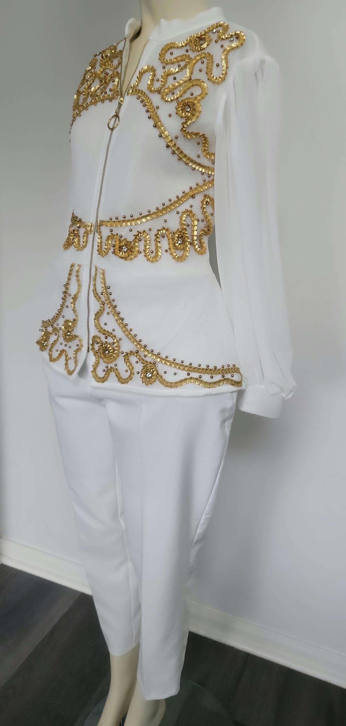 White/gold Two-piece Set Pant Suit - Etsy