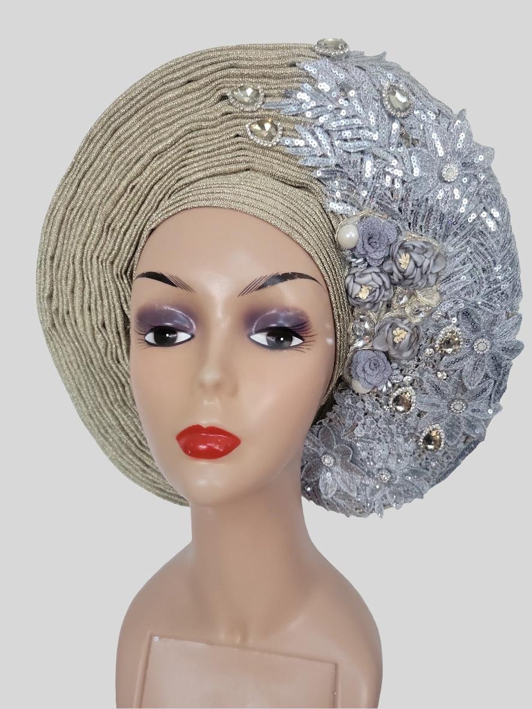 100% Original Aso-oke Gold in Beautiful Embroidery Swarovski Style Auto ...
