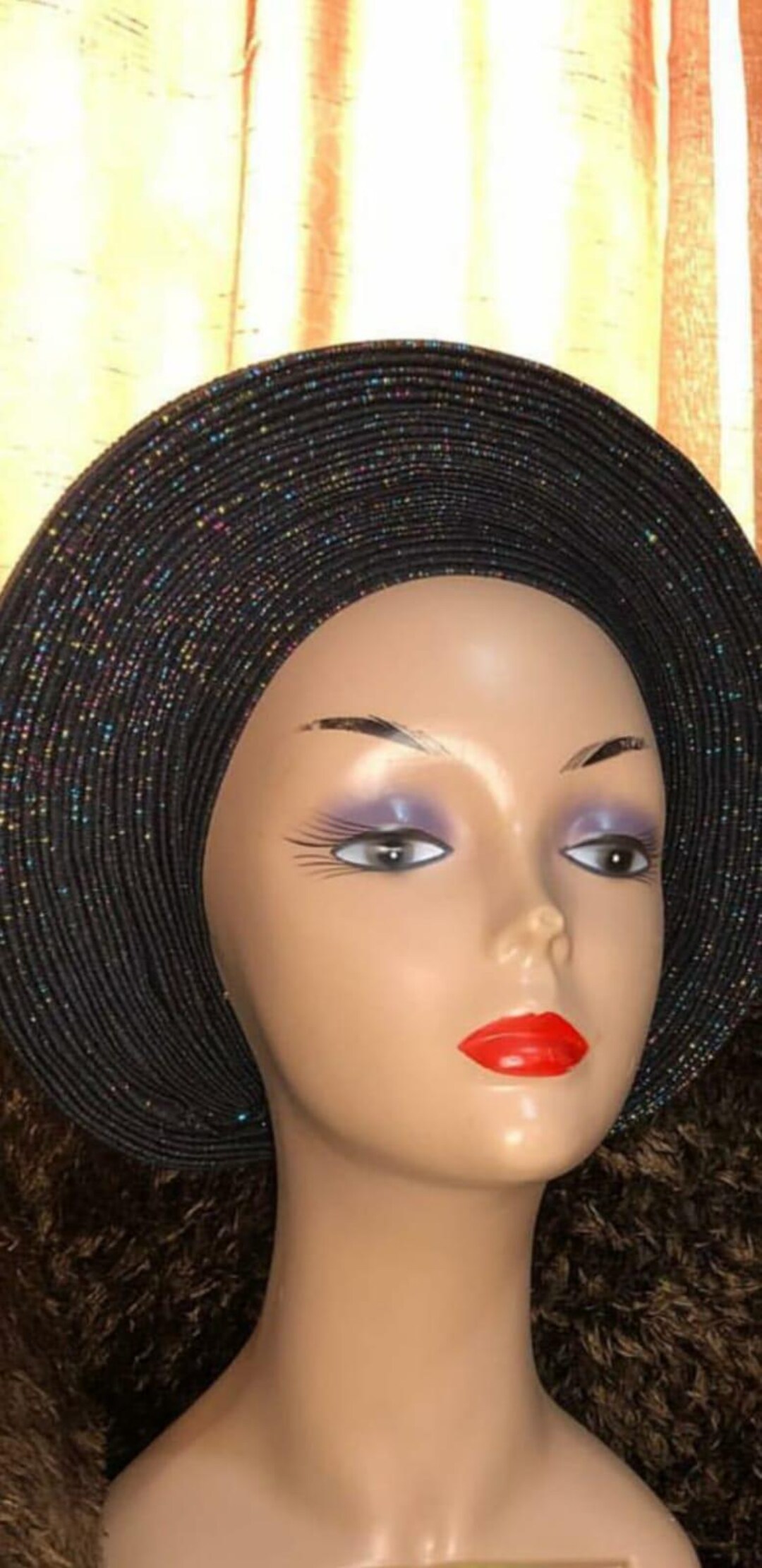 100% Original Aso-oke in Black Multi Color Full Round Style Auto Gele ...