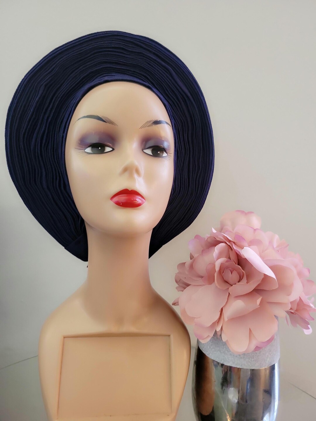 100% Authentic Aso Oke in Navy Blue Color Full Round Style Auto Gele - Etsy
