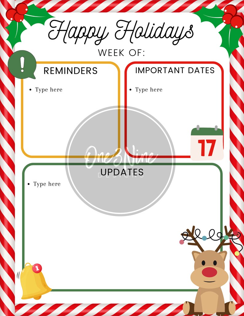 Christmas Holiday Weekly Editable Newsletter - Etsy