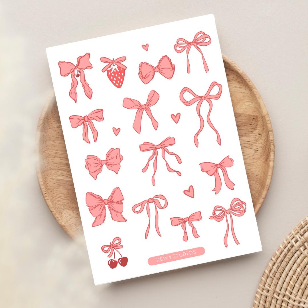 Coquette Bows Pink Weatherproof Sticker Sheet SS021 Bullet Journal ...
