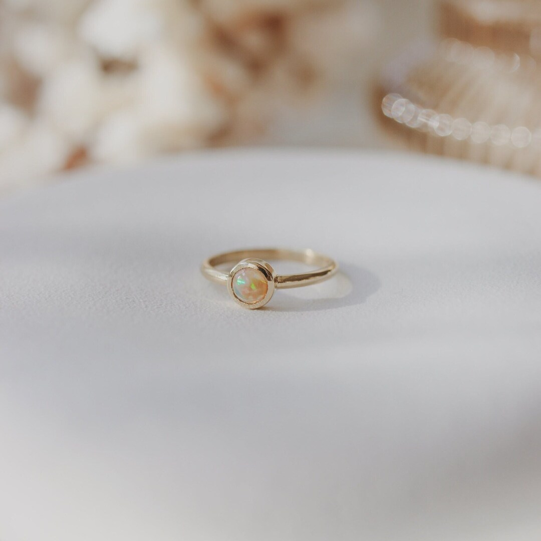 14k Gold Opal Ring Solid Gold Opal Ring Bezel Set Opal - Etsy