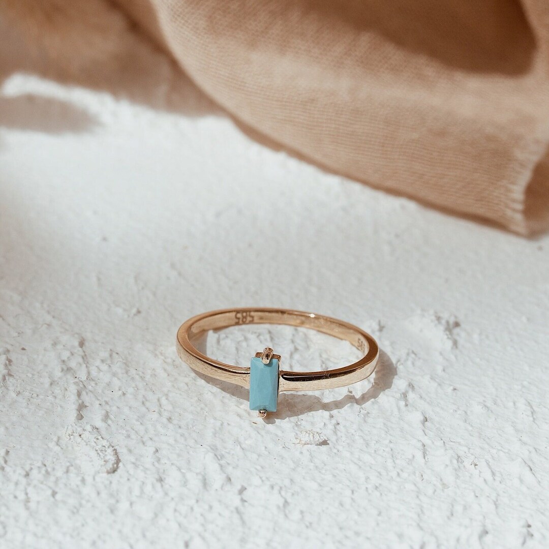 Turquoise Gold Ring , Solid Gold Turquoise Ring , Solitaire Turquoise ...