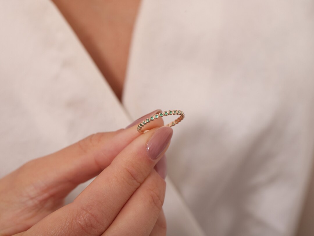 Emerald Ring Emerald Eternity Ring Bezel Emerald Stacking - Etsy