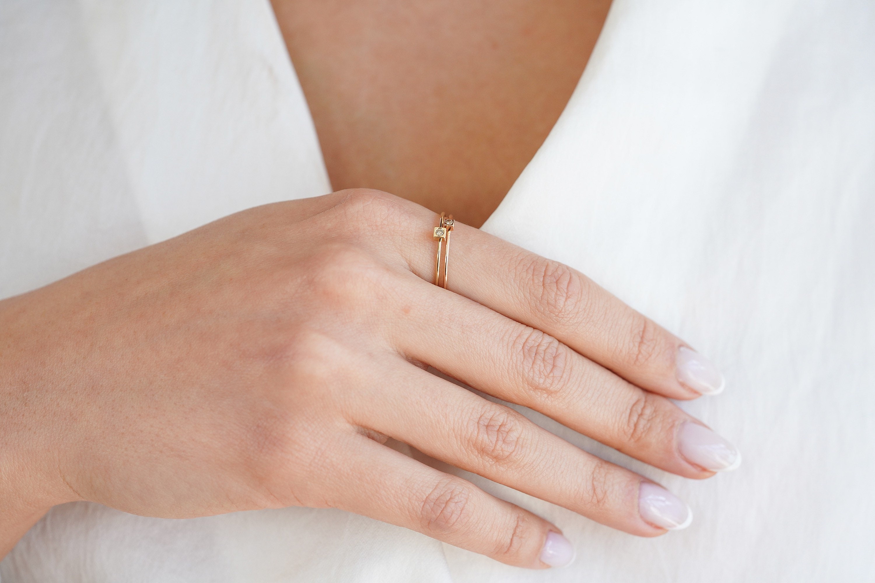 Tiny Minimal Diamond Ring Index Finger Ring Dainty Diamond | Etsy