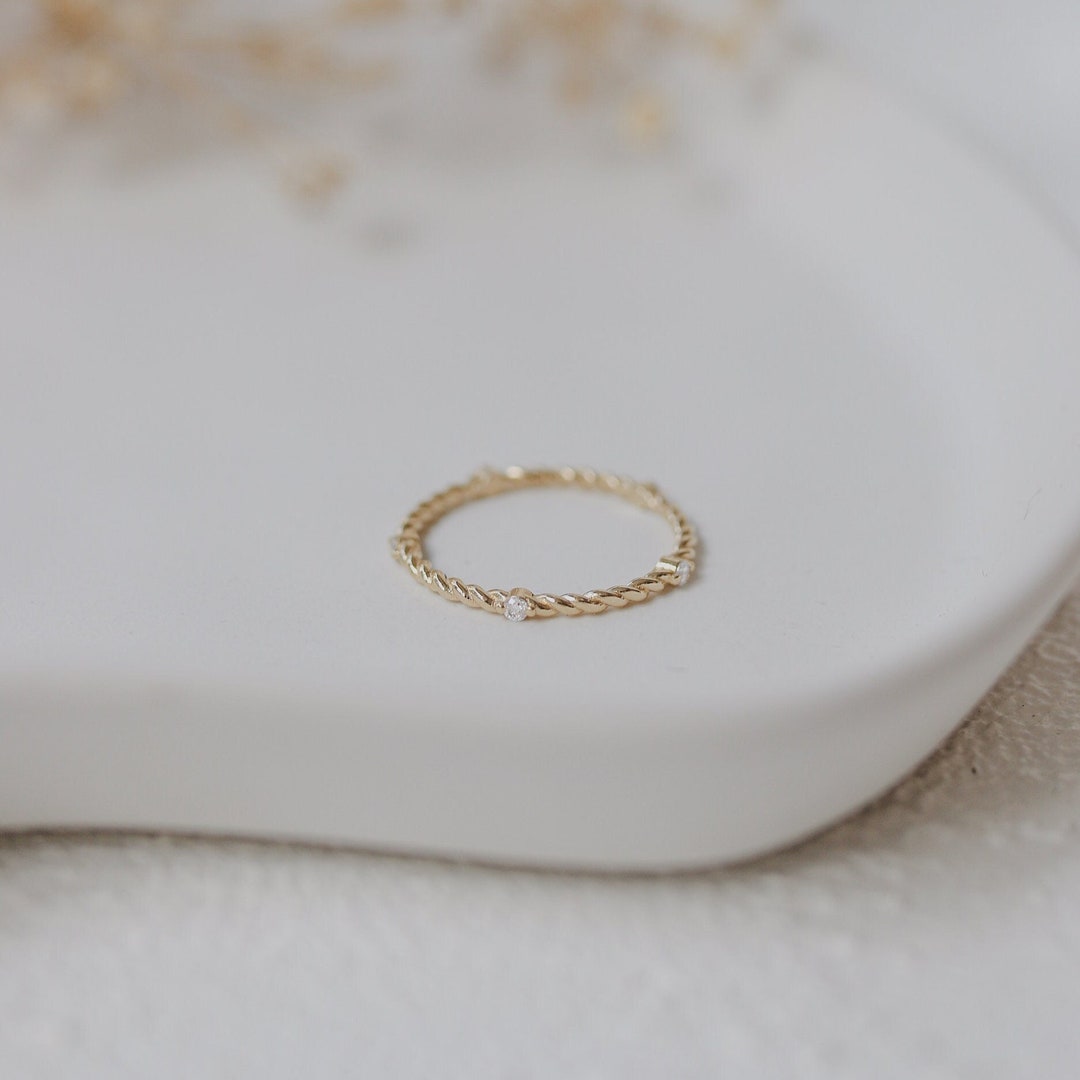 Twisted Gold Diamond Band , Dainty Twisted Wedding Band , 14k Gold ...