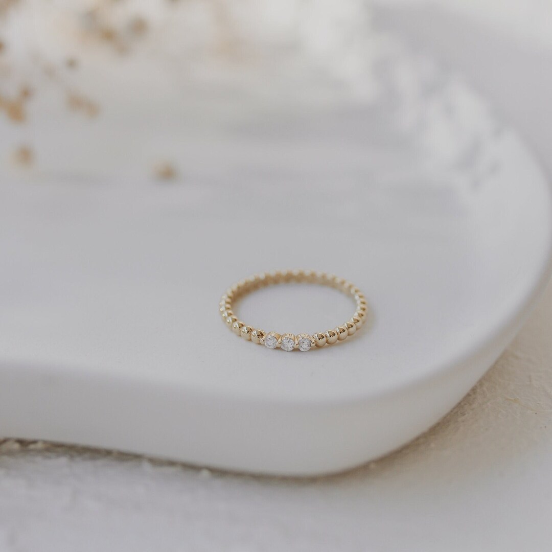 Beaded Diamond Ring , Dot Diamond Wedding Ring , Three Diamond Ring ...