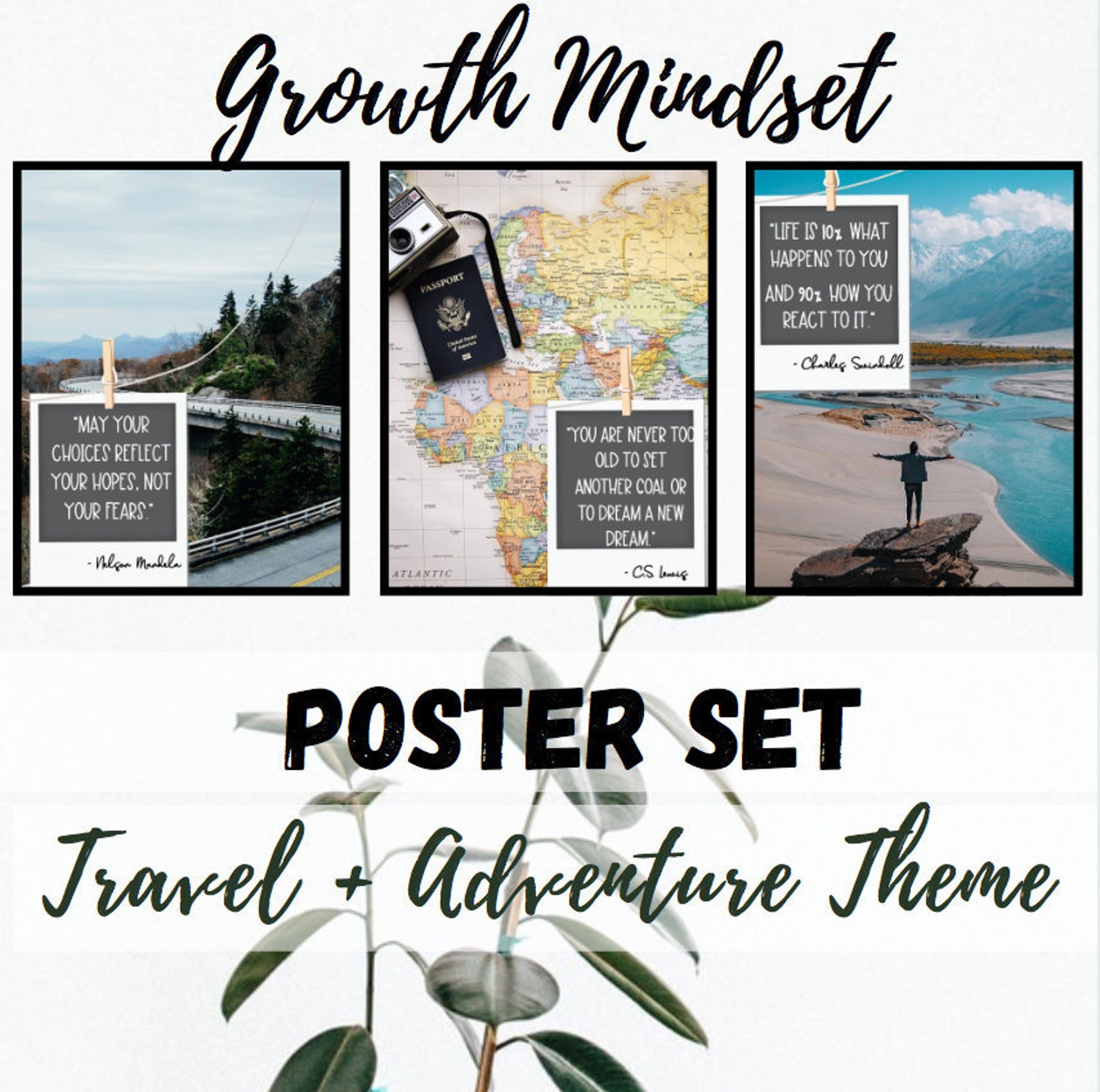 Growth Mindset Poster Set of 20 | Travel and Adventure Themed Bulletin ...
