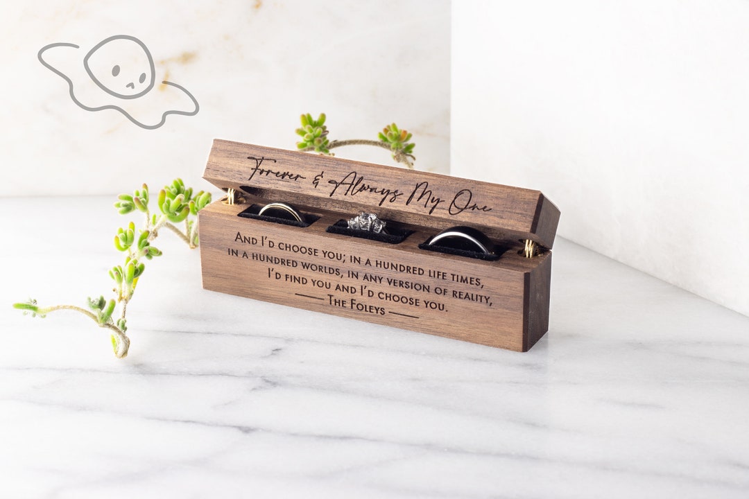 Personalized Triple Ring Box, Slim Wedding Ring Box, 3 Ring Engraved ...