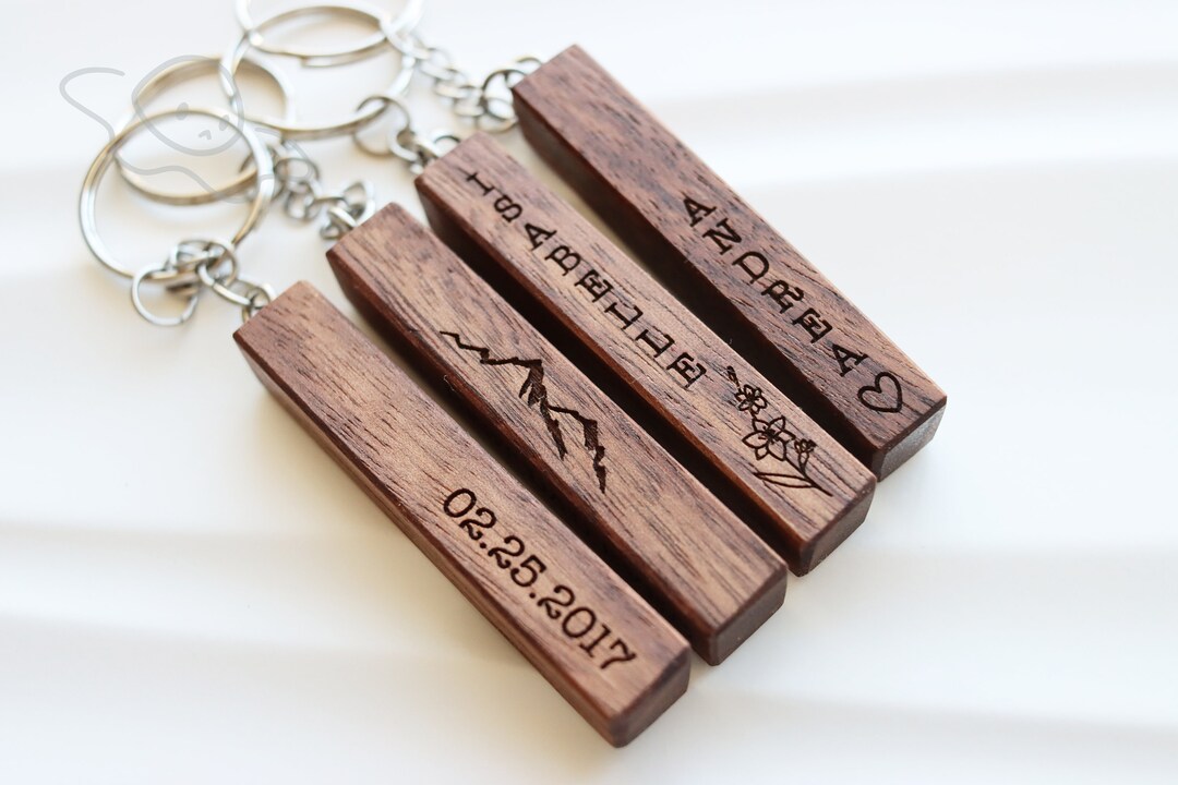 Wood Bar Keychain, Custom 4 Sided Engraved Keychain for New Home Car ...