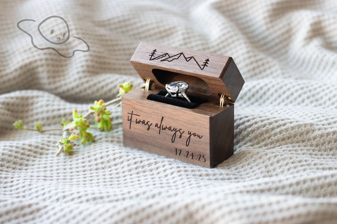 XL Engagement Ring Box, Personalized Wedding Ring Box, Engraved Wood ...