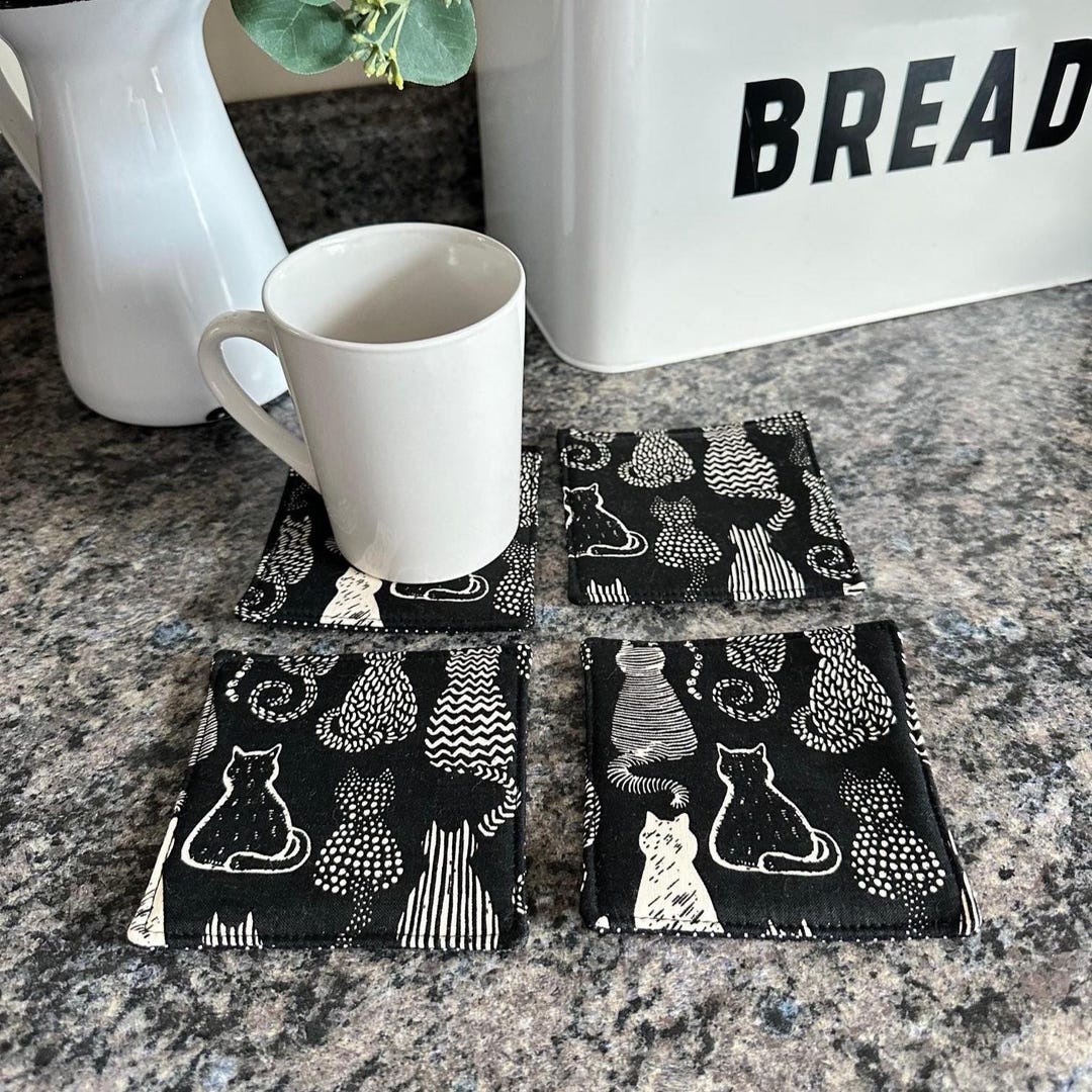 Cats Mug Rug Drink Coaster Set, Drink Coasters, Set of 4 Cat Coasters ...