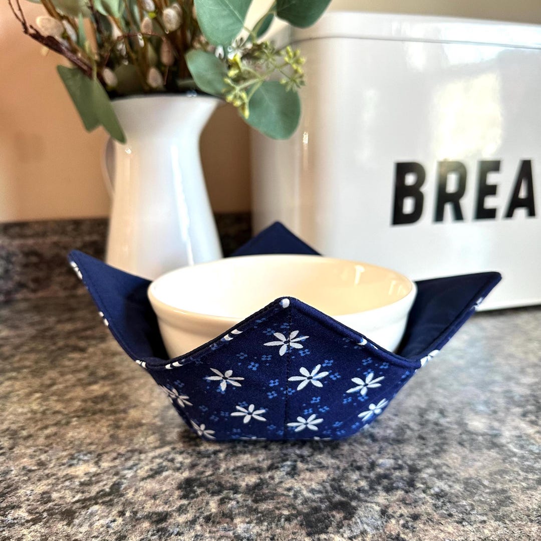 Blue and White Floral Microwave Bowl Cozies, Hot Soup Bowl Holder ...