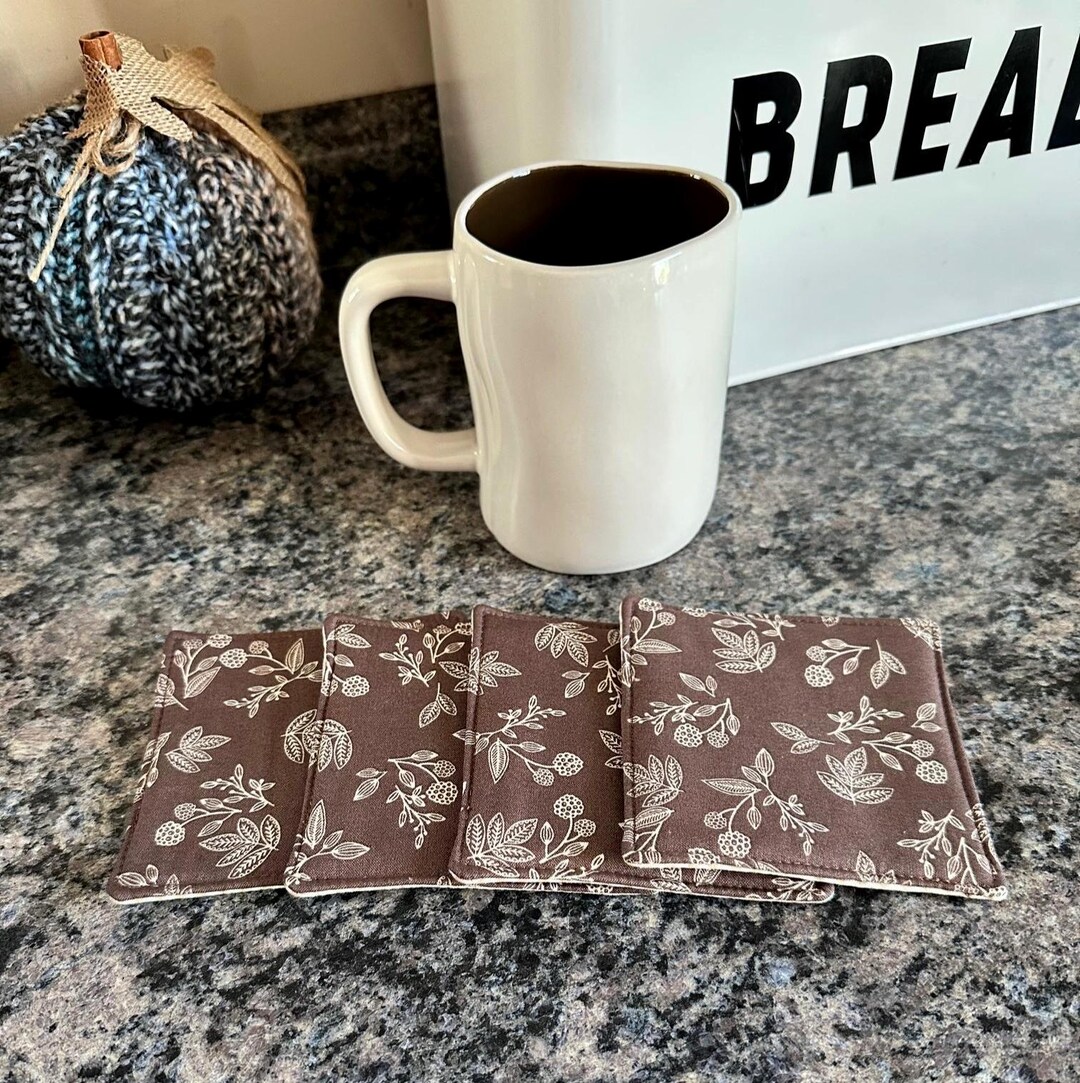 Neutral Floral Drink Coasters Set, Mug Coasters, Neutral Home Decor ...
