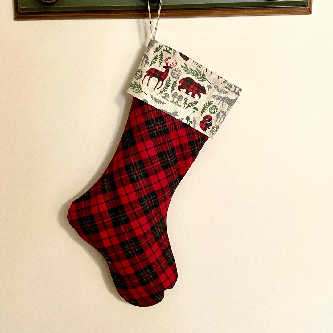 Woodland Animals Plaid Christmas Stockings, Rustic Christmas, Farmhouse ...