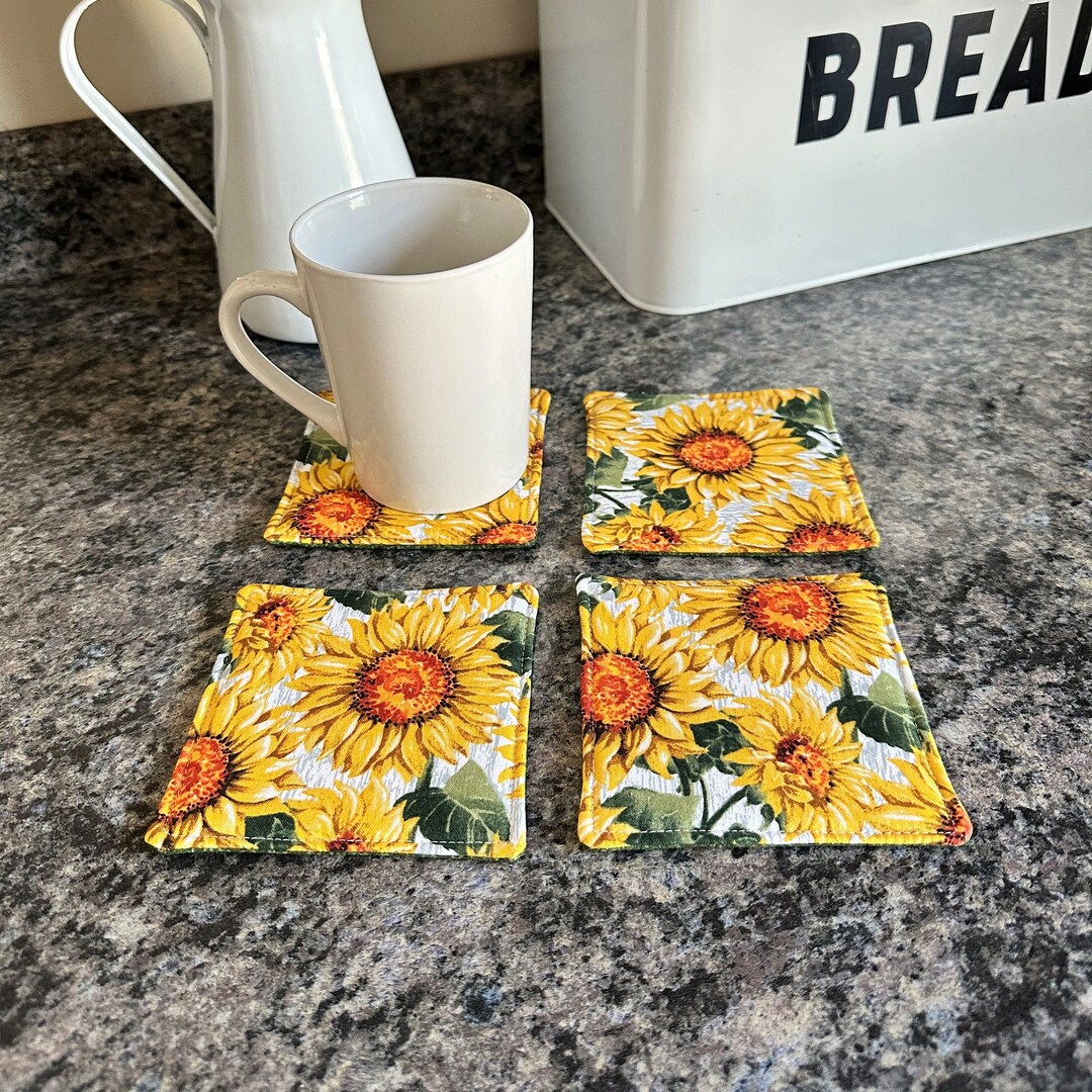Sunflower Mug Rug Drink Coasters, Set of 4 Coasters, Sunflower Mug Rugs ...