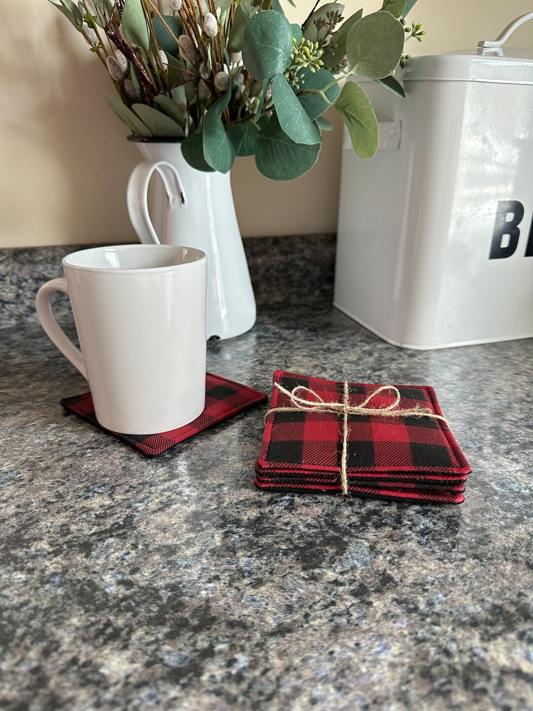 Set of 4 Buffalo Check Mug Rug Drink Coasters, Mug Rug for Hot Drink ...