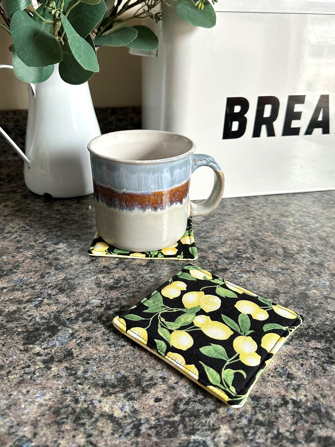 Set of 4 Lemon Mug Rug Drink Coaster Set, Lemon Coasters, Reversible ...