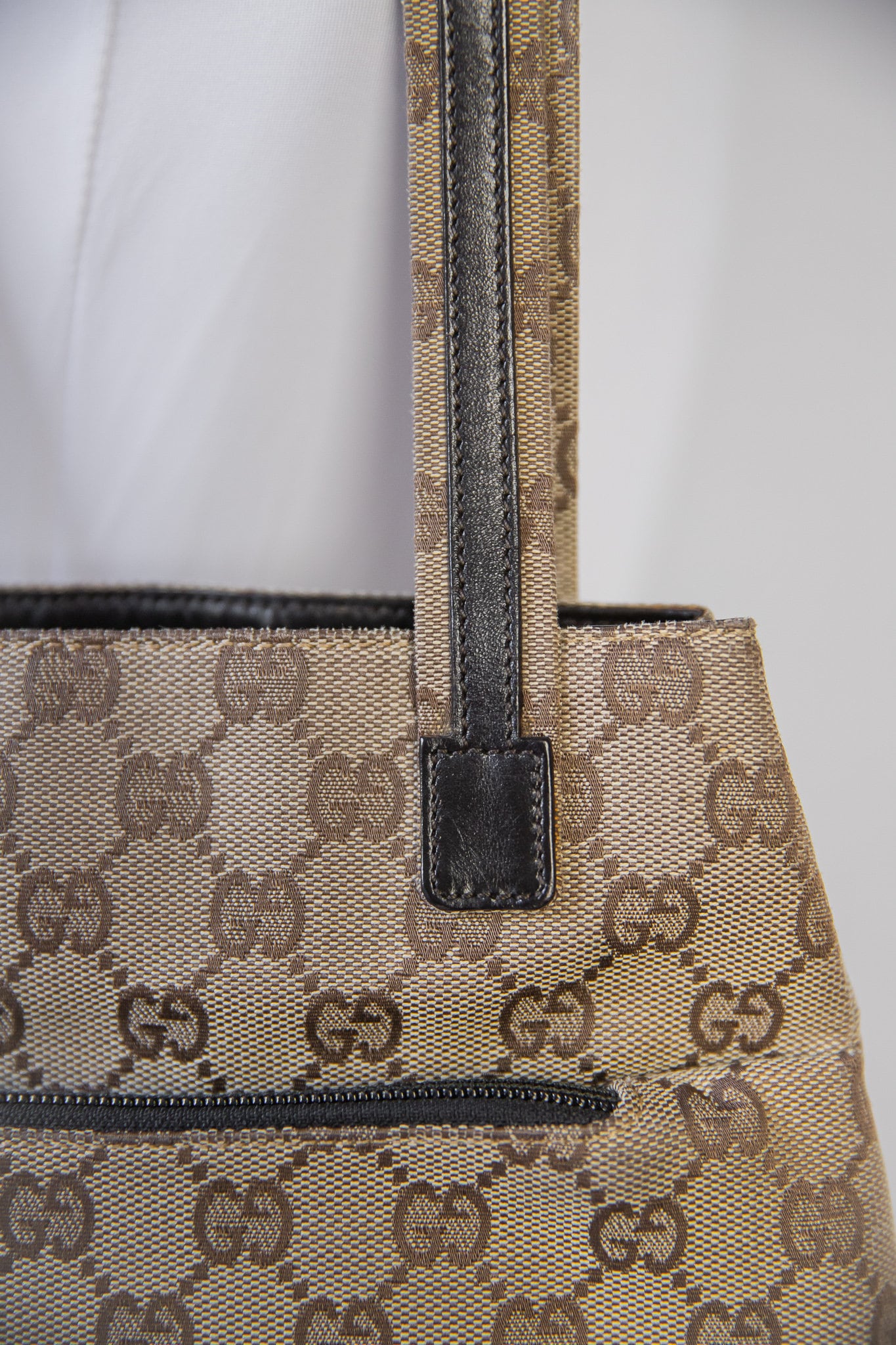 Gucci Monogram Canvas and Leather Small Logo Shoulder Handbag / Tote ...